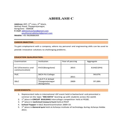 ABHILASH_C RESUME | PDF