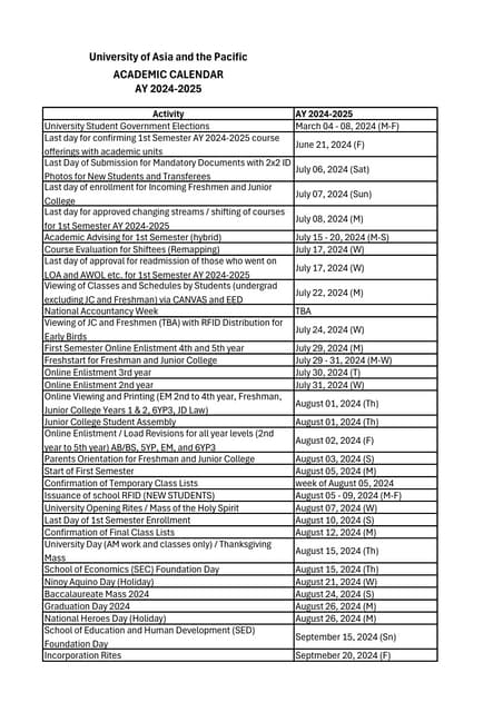 2024coreCalendar for the academic year of TUT | PPT