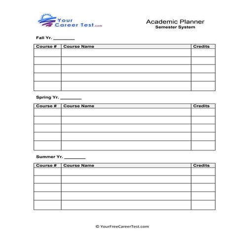 Student Academic Planner - Semester-based Worksheet | PDF