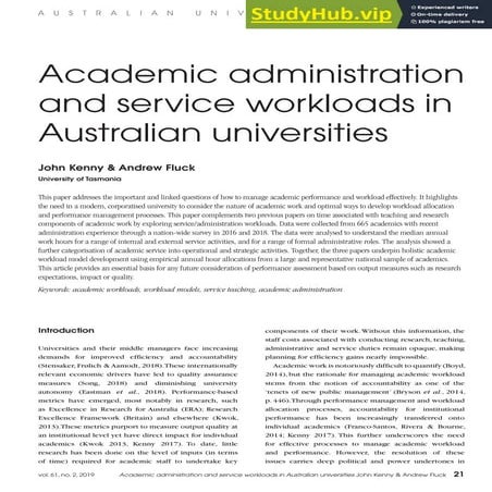 Academic Administration And Service Workloads In Australian ...