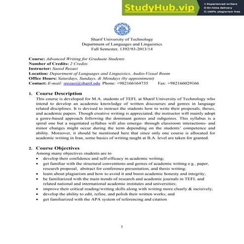 Academic Advanced Writing For Graduate Students Of TEFL Applied ...