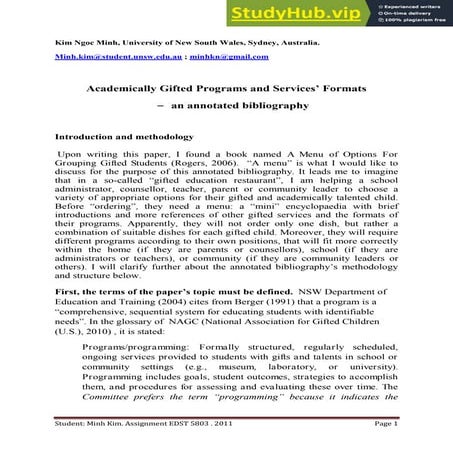 Academically Gifted Programs And Services Formats - An Annotated Bibliography | PDF