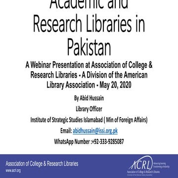 Academic and research libraries in pakistan by Abid Hussain Library ...