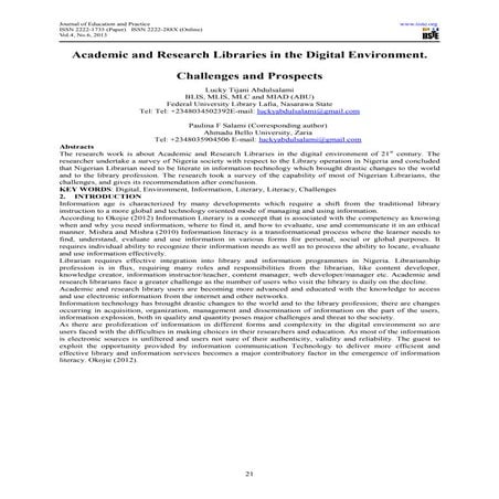 Academic and research libraries in the digital environment. challenges ...