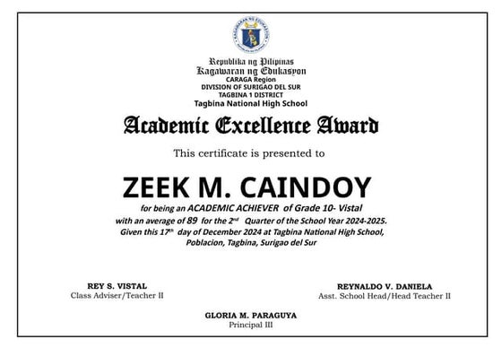 certificate of recognition first Quarter | PDF | Education