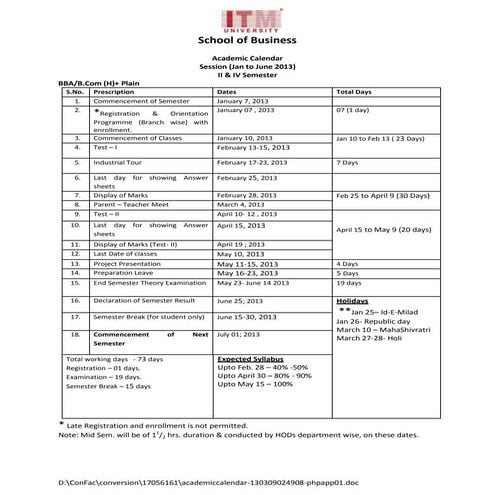 Academic calendar | DOC | Educational Assessment | Education