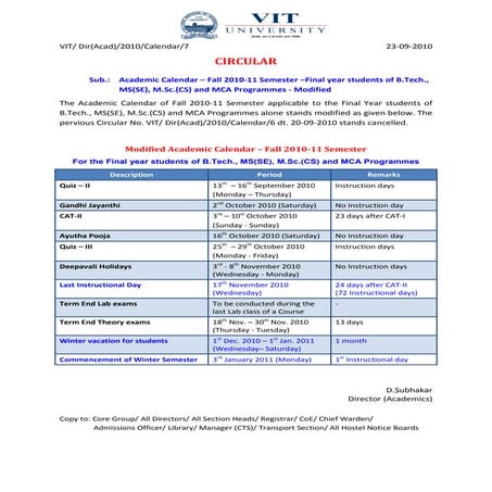 Academic calendar for final years of b.tech., ms(se), m.sc.(cs) and mca ...