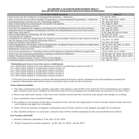 Academic calendar schooleducation1617 | PDF