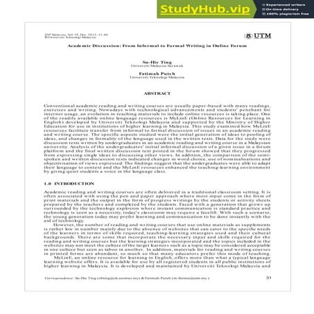 Academic Discussion From Informal To Formal Writing In Online Forum ...