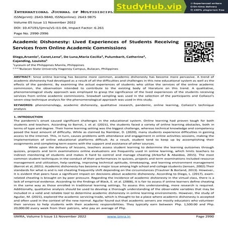 Academic Dishonesty Lived Experiences Of Students Receiving Services From Online Academic ...