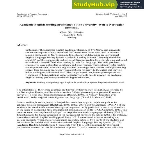 Academic English Reading Proficiency At The University Level A ...