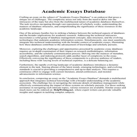 Academic Essays Database. An Electronic Database Essay Example Topics ...