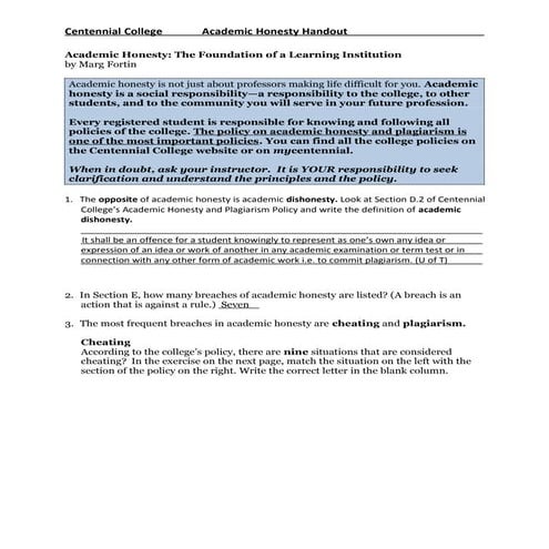 Academic honesty exercises (1) | PDF