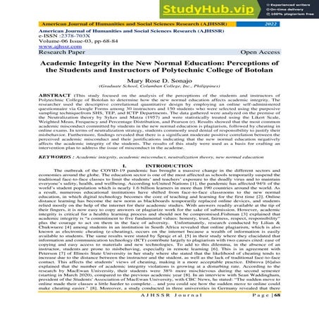 Academic Integrity In The New Normal Education Perceptions Of The ...