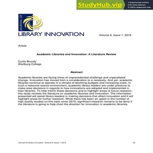 Academic Libraries And Innovation A Literature Review | PDF