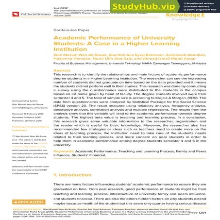 Academic Performance Of University Students A Case In A Higher Learning ...