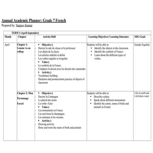 Academic Planner_Grade 7_French docx allez -y | DOCX