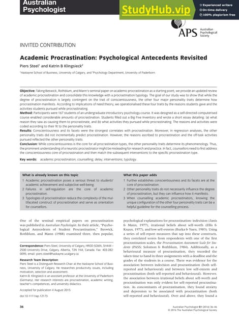 Academic Procrastination In Higher Education | PDF