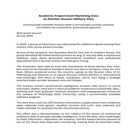 Academic project used marketing data to monitor russian military sites ...