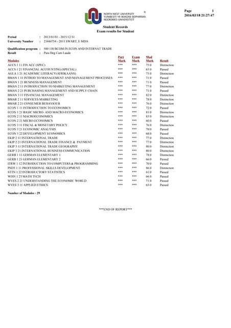 Academic Transcript 2013-2016 | PDF | Business | Business and Finance