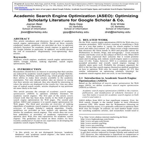 Academic search engine optimization (aseo) - optimizing scholarly ...