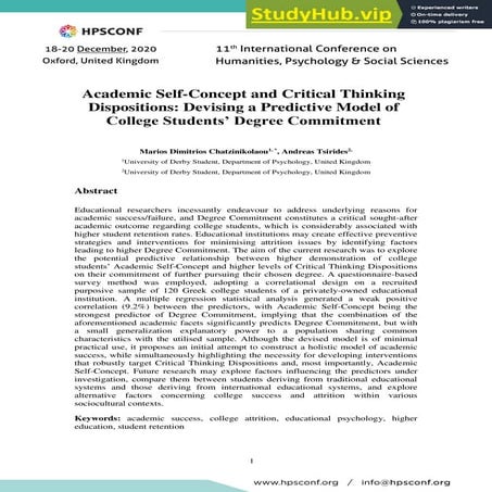 Academic Self-Concept And Critical Thinking Dispositions Devising A Predictive Model Of College ...