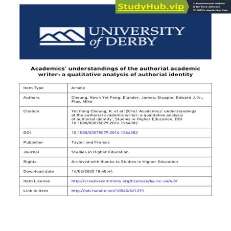 Academics Understandings Of The Authorial Academic Writer A Qualitative ...