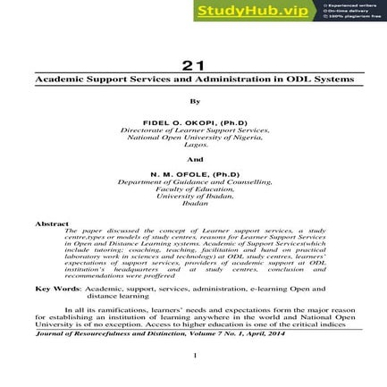 Academic Support Services And Administration In ODL Systems | PDF