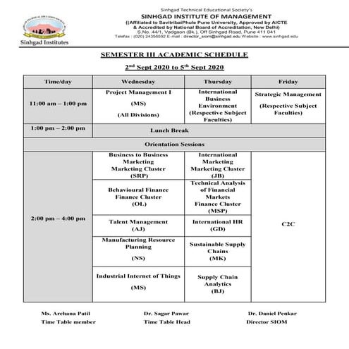 Academic time table 2020 sept fourth converted | PDF