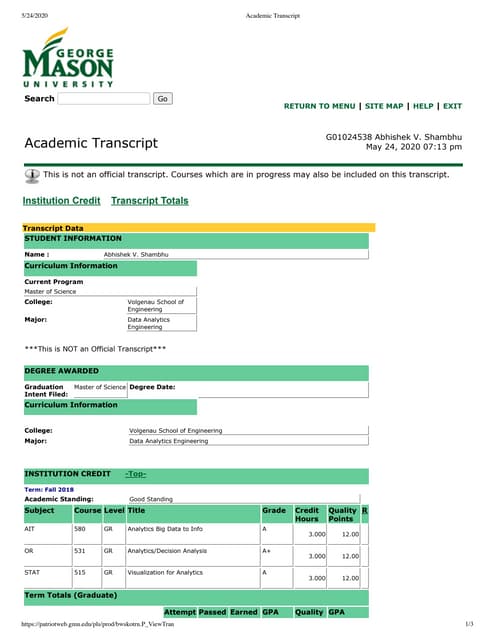 Academic Transcipt | PDF