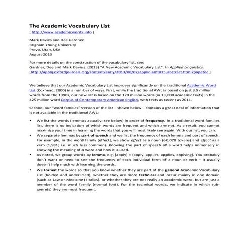 Academic vocabulary list | PDF | Homework and Study | Education