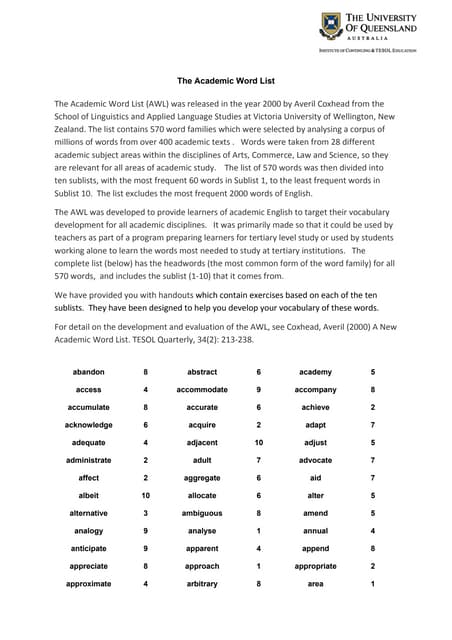 Academic word list | PDF