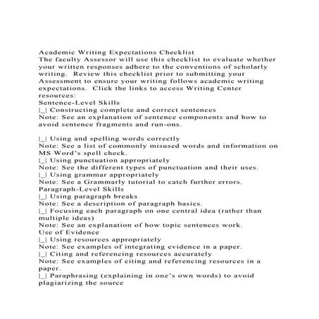 Academic Writing Expectations Checklist The faculty Assessor w.docx