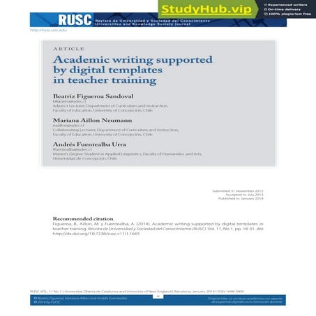 Academic Writing Supported By Digital Templates In Teacher Training | PDF