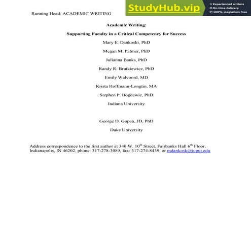 Academic Writing Supporting Faculty In A Critical Competency For Success | PDF
