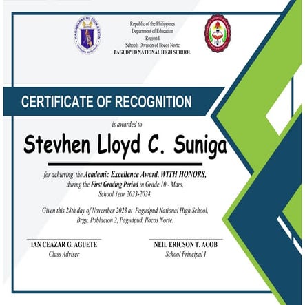 ACADEMIC EXCELLENCE CERTIFICATE FOR QUARTER AWARDS | PPTX