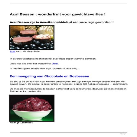 Acai Bessen : wonderfruit voor gewichtsverlies ! | PDF