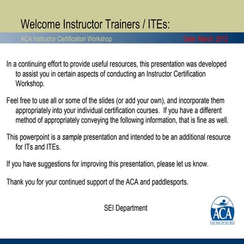 Aca icw presentation_2012_sa | PPT | Canoeing and Kayaking | Extreme Sports