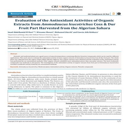 Evaluation of the Antioxidant Activities of Organic Extracts from ...