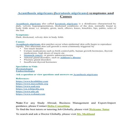 Acanthosis nigricans symptoms and causes | PDF
