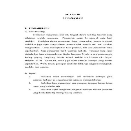 Acara iii penanaman | DOC