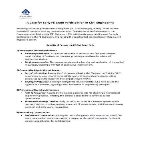 A Case for Early FE Exam Participation in Civil Engineering | DOCX