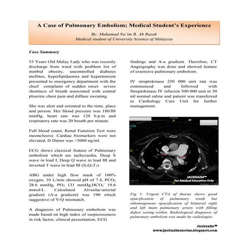 A case of pulmonary embolism medical students experiences | PDF
