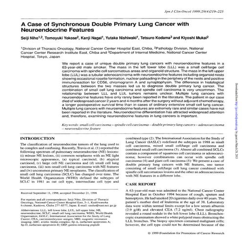 A Case Of Synchronous Double Primary Neuroendocrine Lung Cancer Pdf