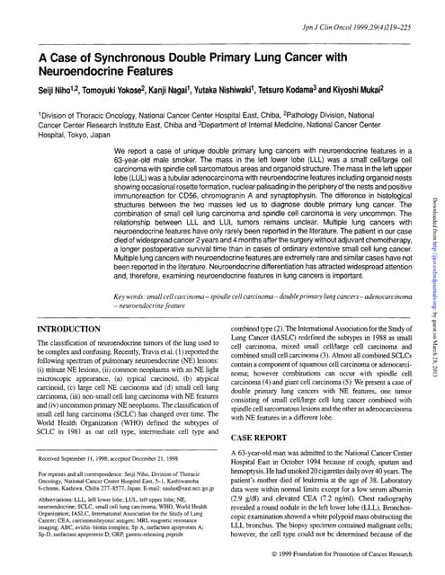 A Case Of Synchronous Double Primary Neuroendocrine Lung Cancer Pdf