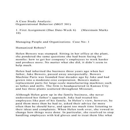 A Case Study AnalysisOrganizational Behavior (MGT 301)1. .docx