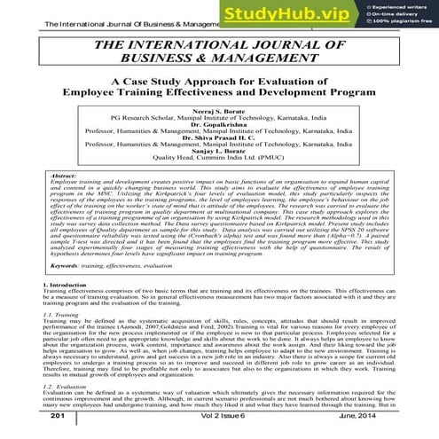 A Case Study Approach For Evaluation Of Employee Training Effectiveness ...