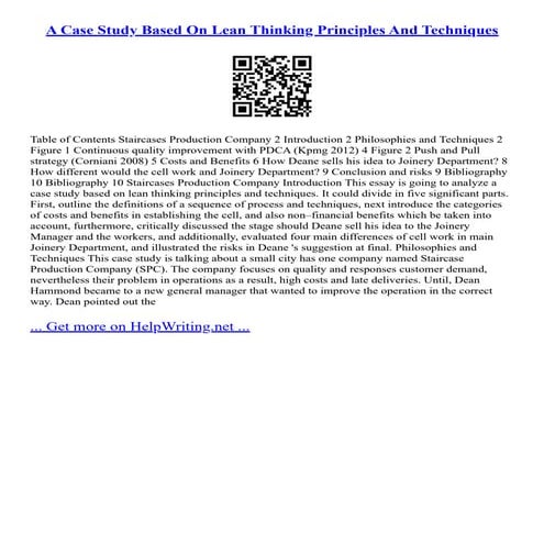 A Case Study Based On Lean Thinking Principles And Techniques | PDF