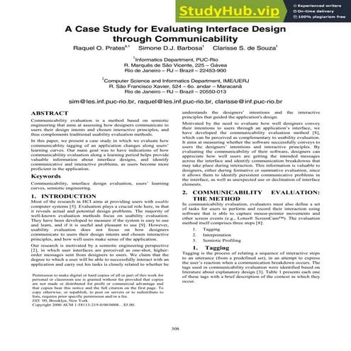 A Case Study For Evaluating Interface Design Through Communicability | PDF