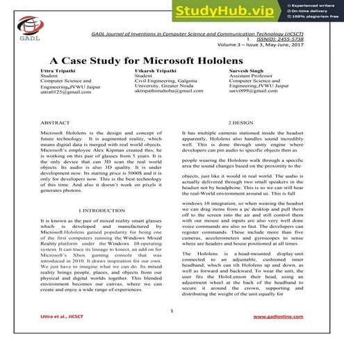 A Case Study For Microsoft Hololens | PDF